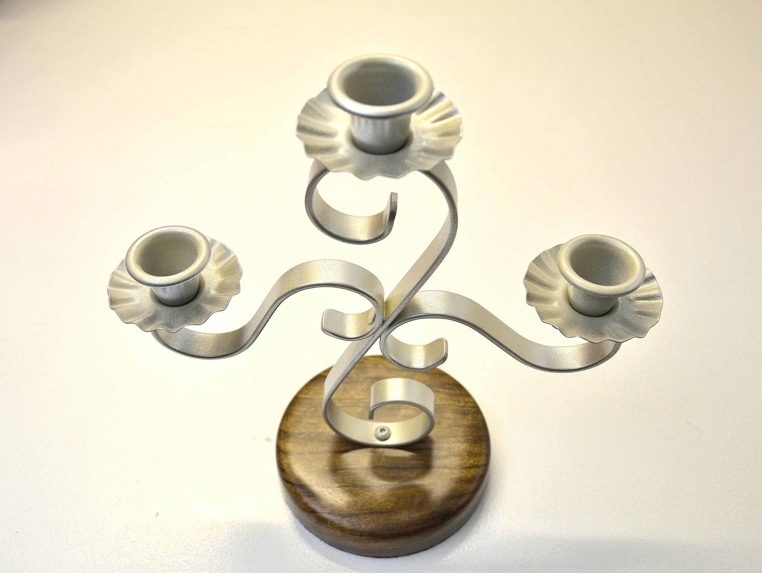 Small Candelabra/candle Holder. Metal Frame, Hardwood Base - Etsy