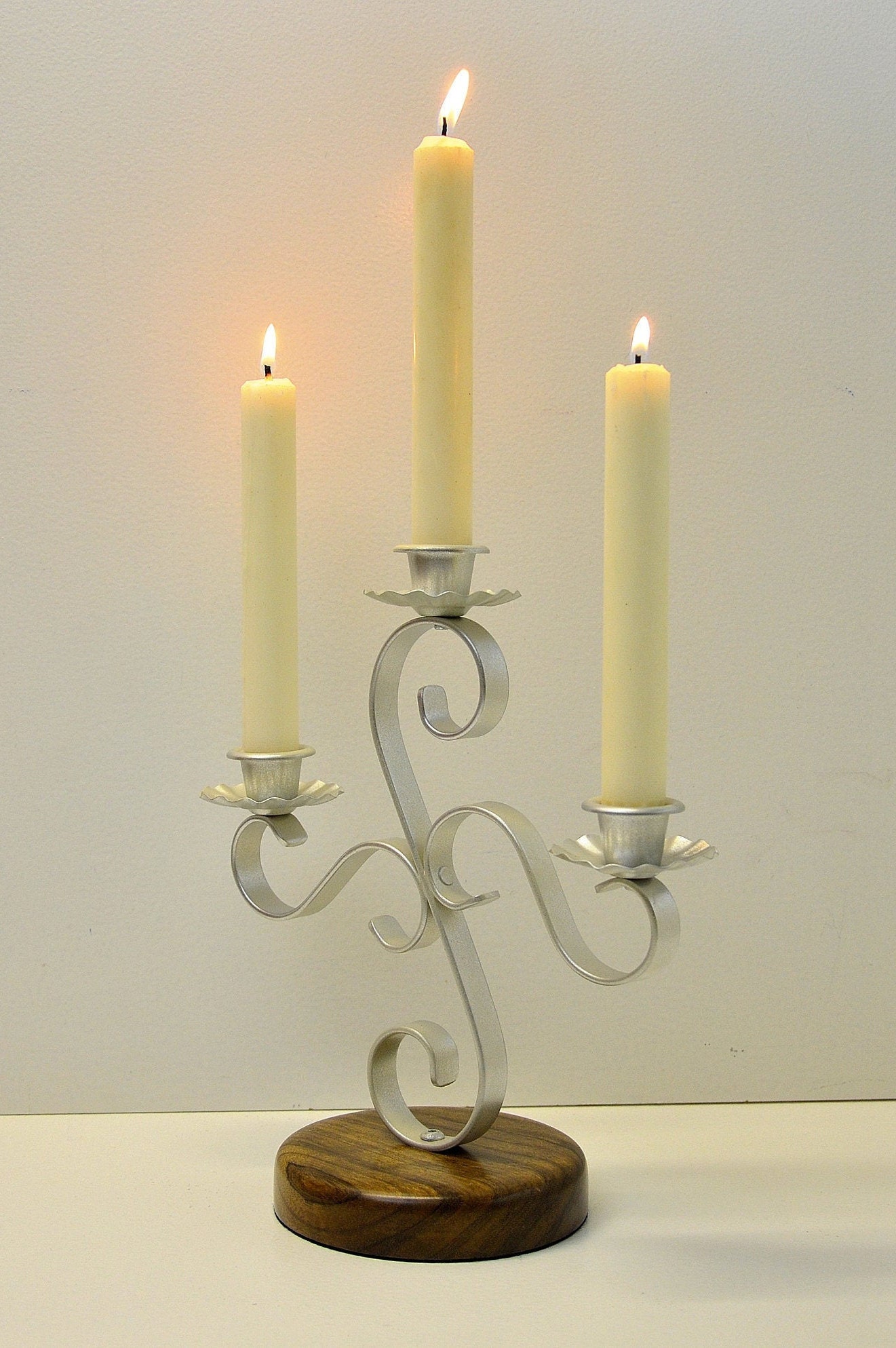 Small Candelabra/candle Holder. Metal Frame, Hardwood Base - Etsy