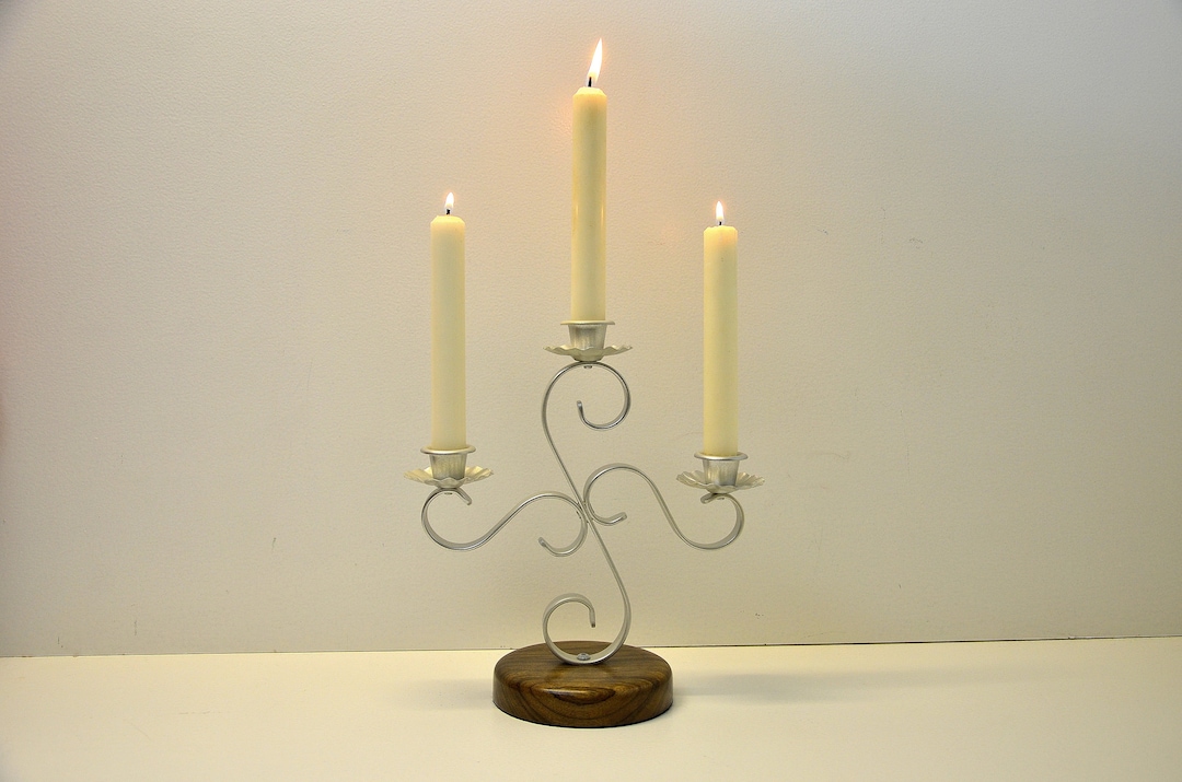 Small Candelabra/candle Holder. Metal Frame, Hardwood Base - Etsy
