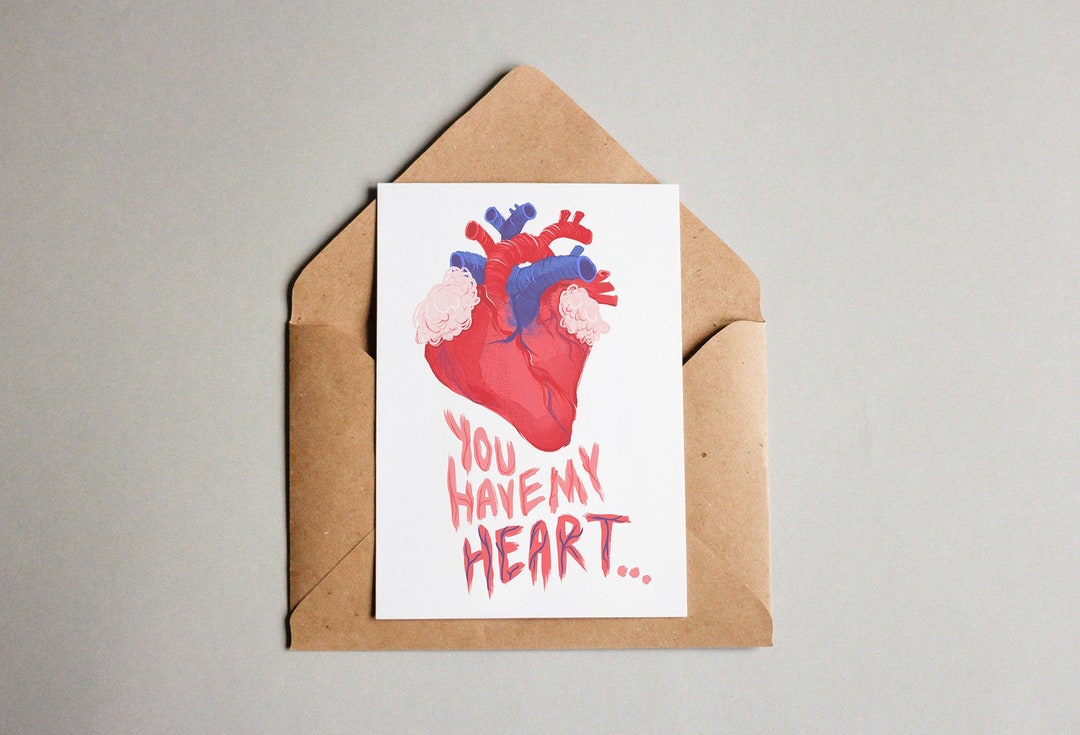 Anatomical Heart Valentine's Printable Card, Creepy Romance Card, Heart ...
