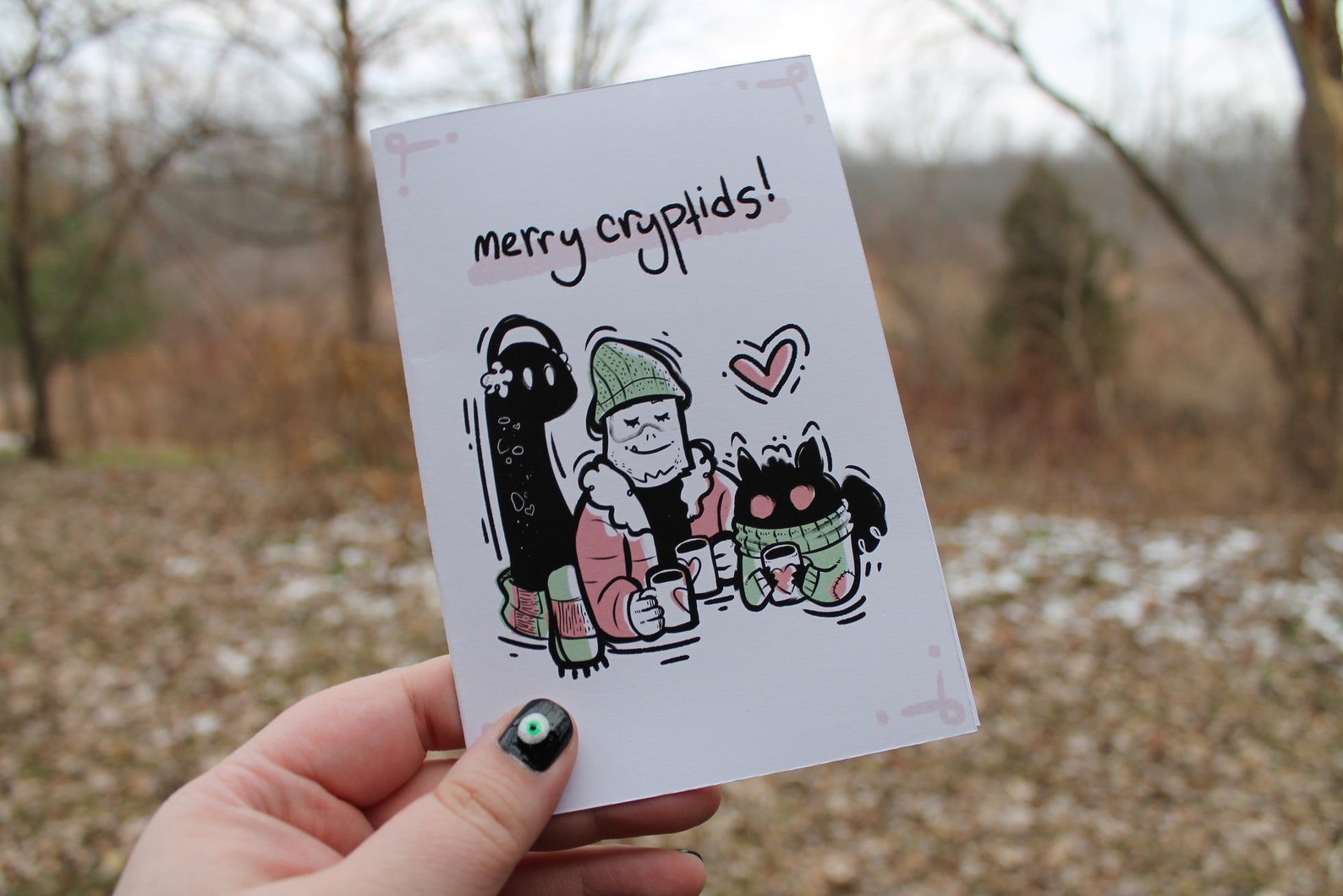 Merry Cryptids Printable Holiday Card Bigfoot Card Mothman | Etsy