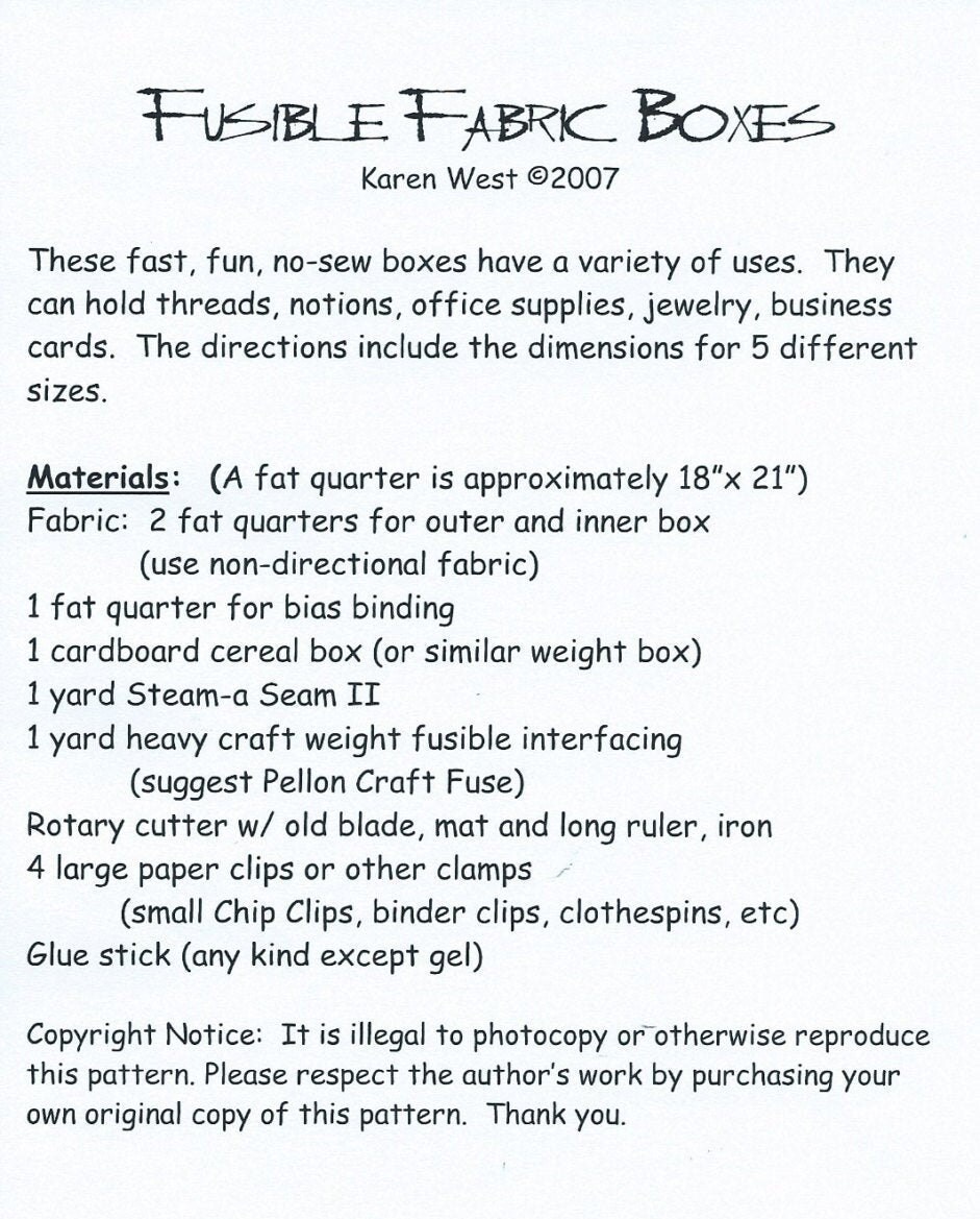 Fusible Fabric Boxes Pattern PDF - Etsy