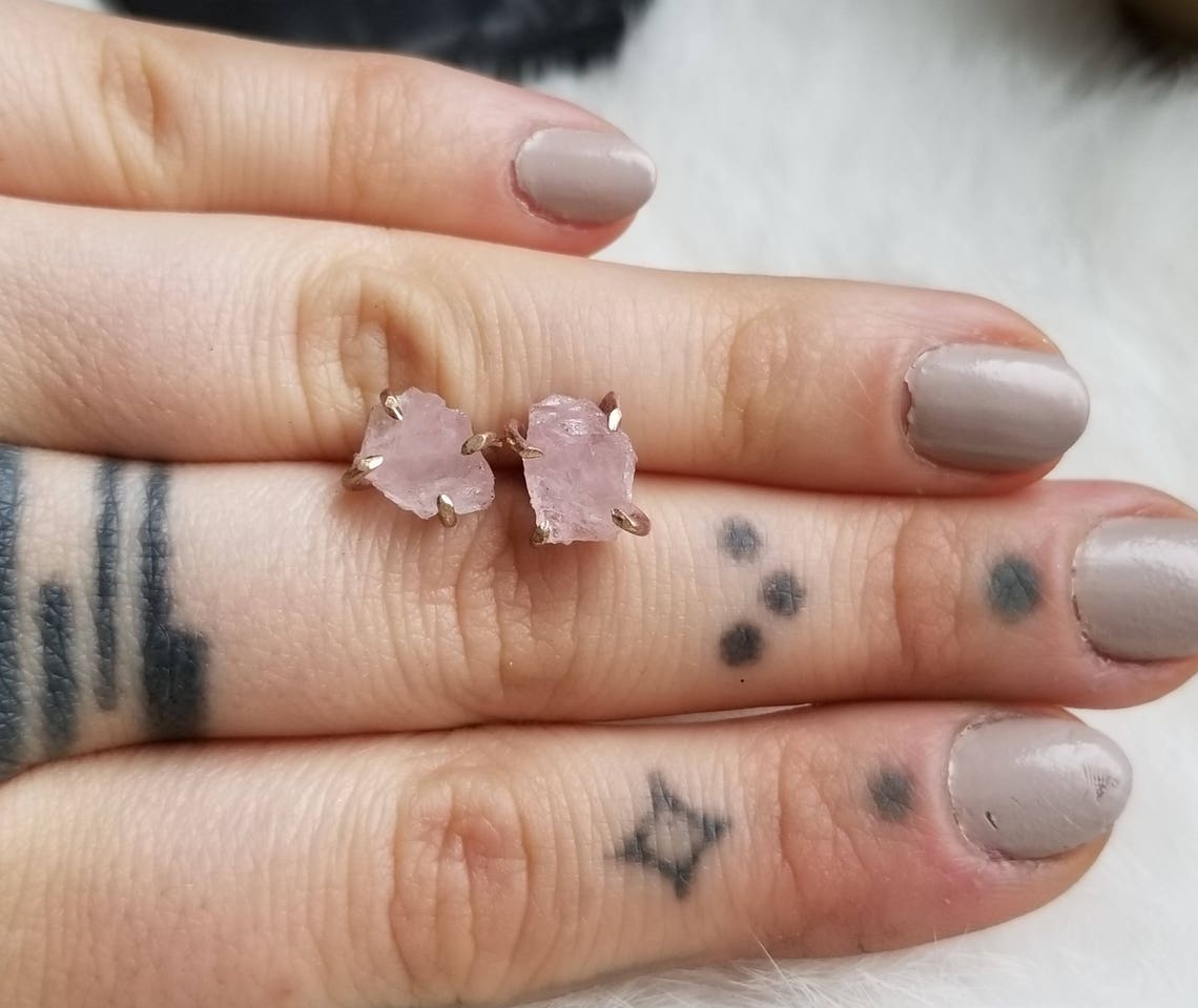 Raw Studs Raw Rose Quartz Studs Rough Stone Studs Raw Stone | Etsy