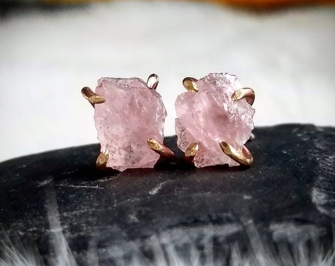 Raw Studs Raw Rose Quartz Studs Rough Stone Studs Raw Stone Jewelry ...