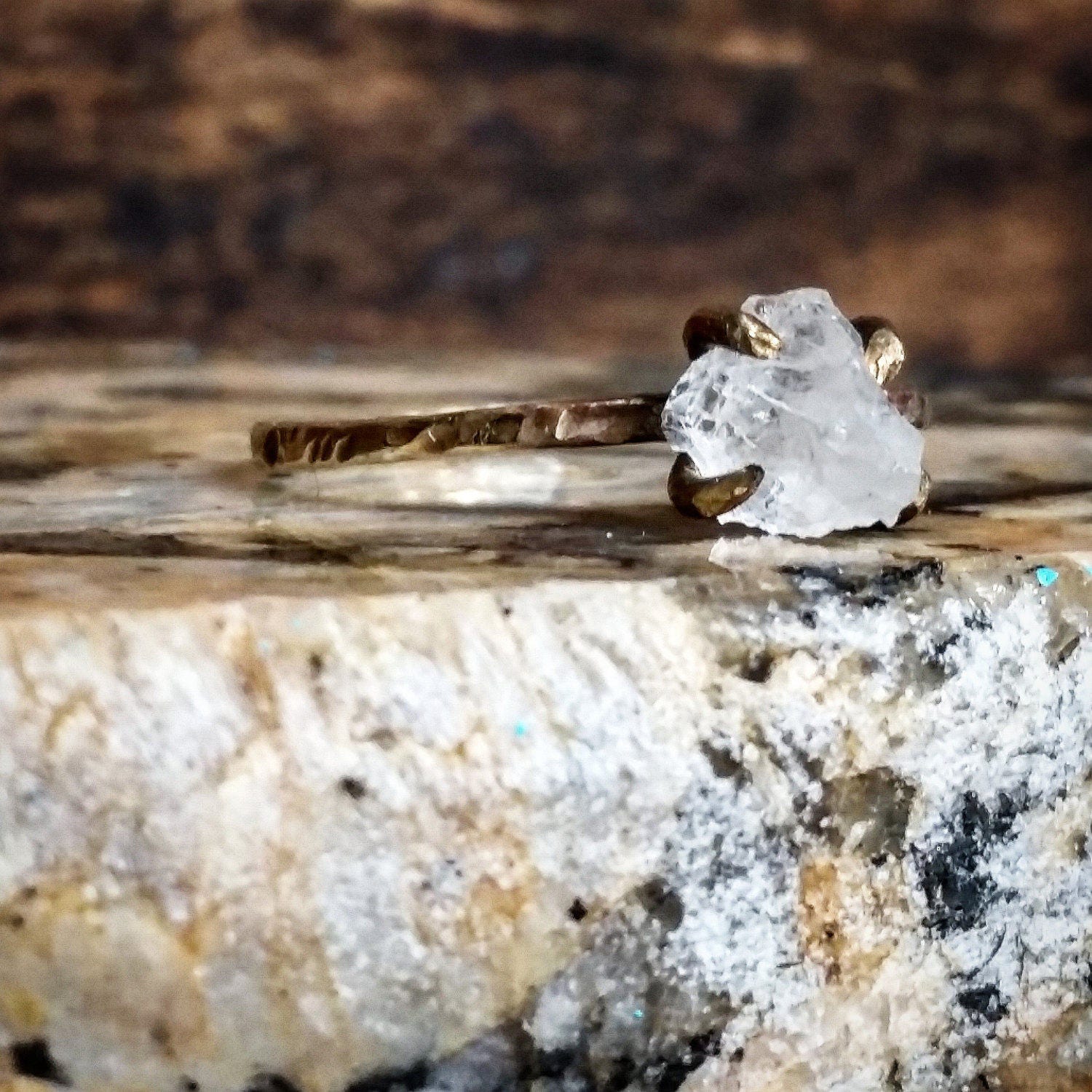 Raw Stone Ring Rough Quartz Ring Raw Quartz Crystal Ring Boho | Etsy