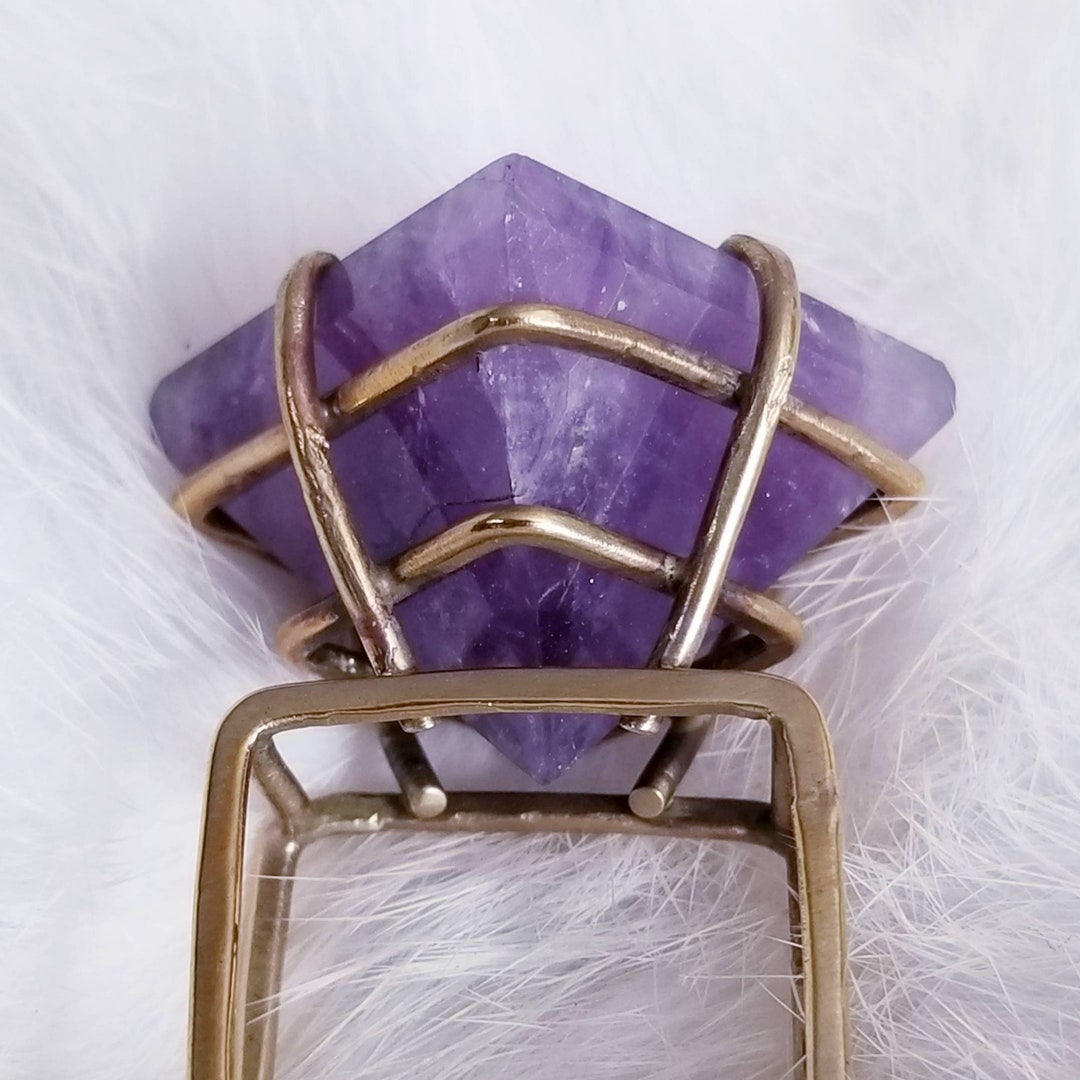 Amethyst Ring Pyramid Cut Amethyst Pyramid Ring Big Amethyst Ring in ...