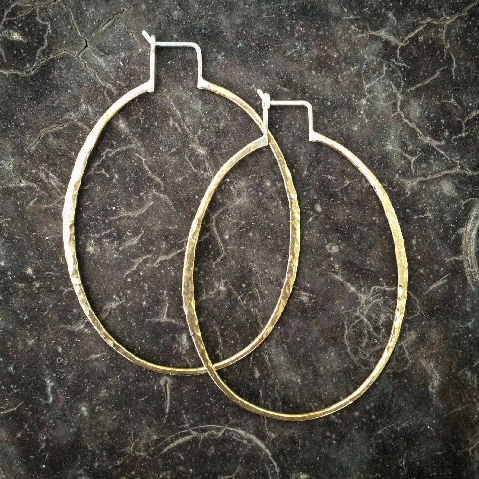 Big Hoops Hammered Brass Hoops Hammered Silver Hoops Bohemian - Etsy