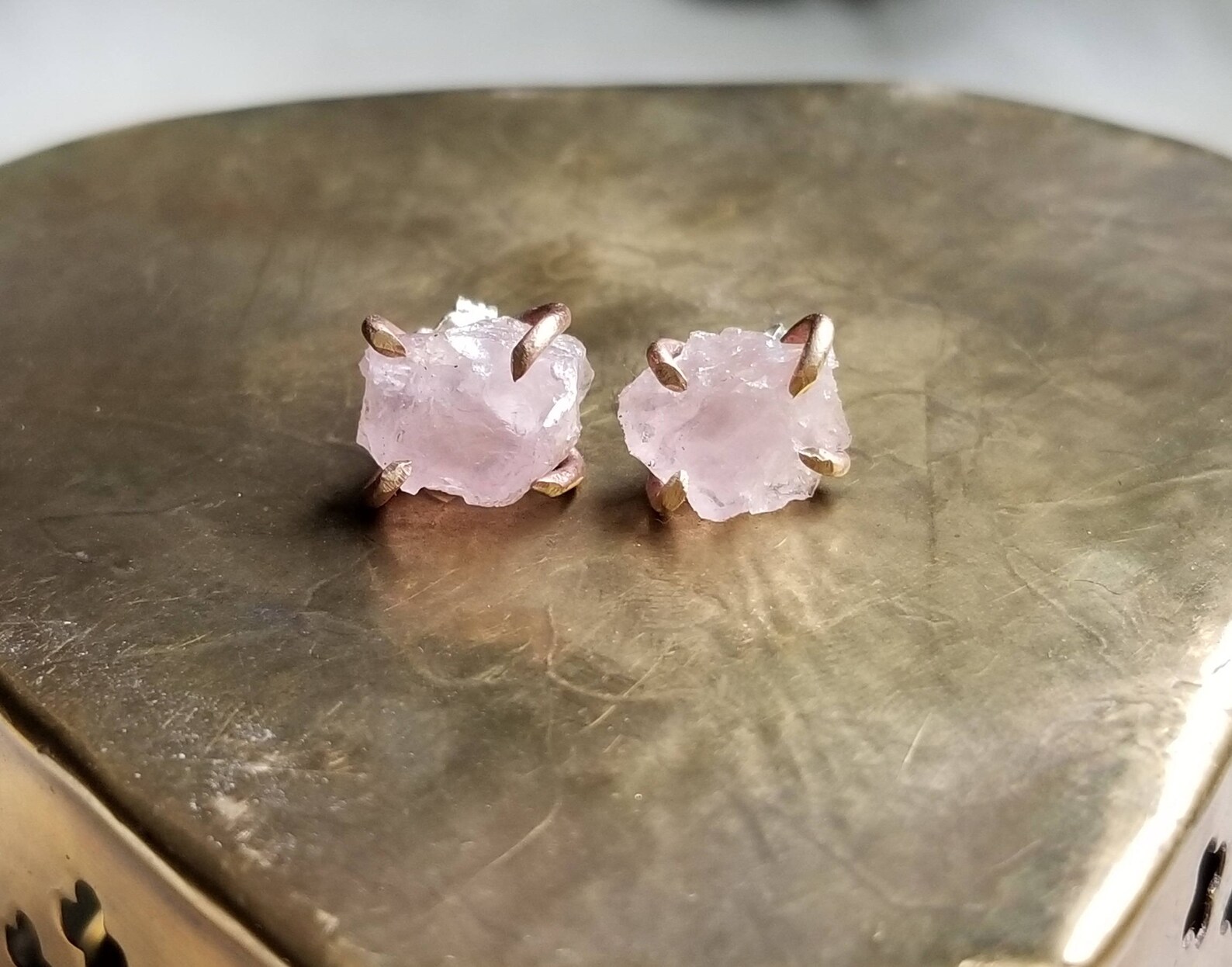 Raw Studs Raw Rose Quartz Studs Rough Stone Studs Raw Stone | Etsy