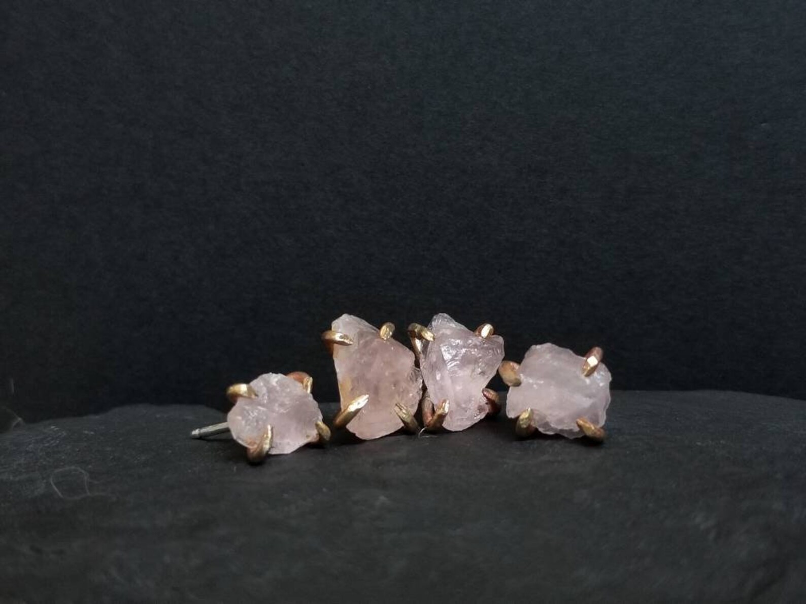 Raw Studs Raw Rose Quartz Studs Rough Stone Studs Raw Stone | Etsy