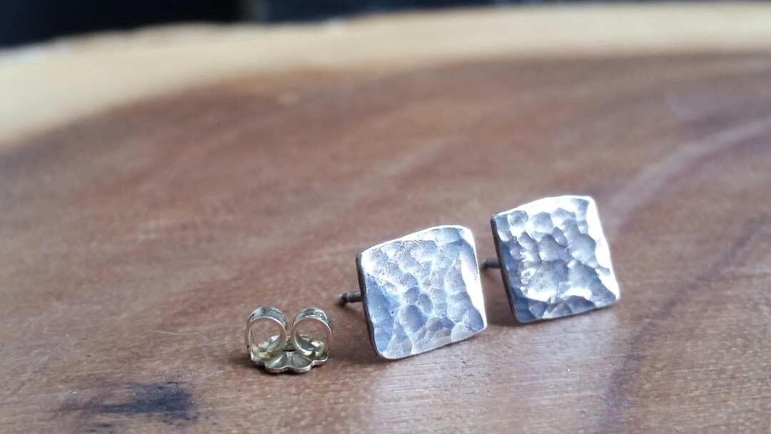 Hammered Sterling Silver Studs Hammered Studs Modernist Stud Earrings Hammered Texture Studs ...