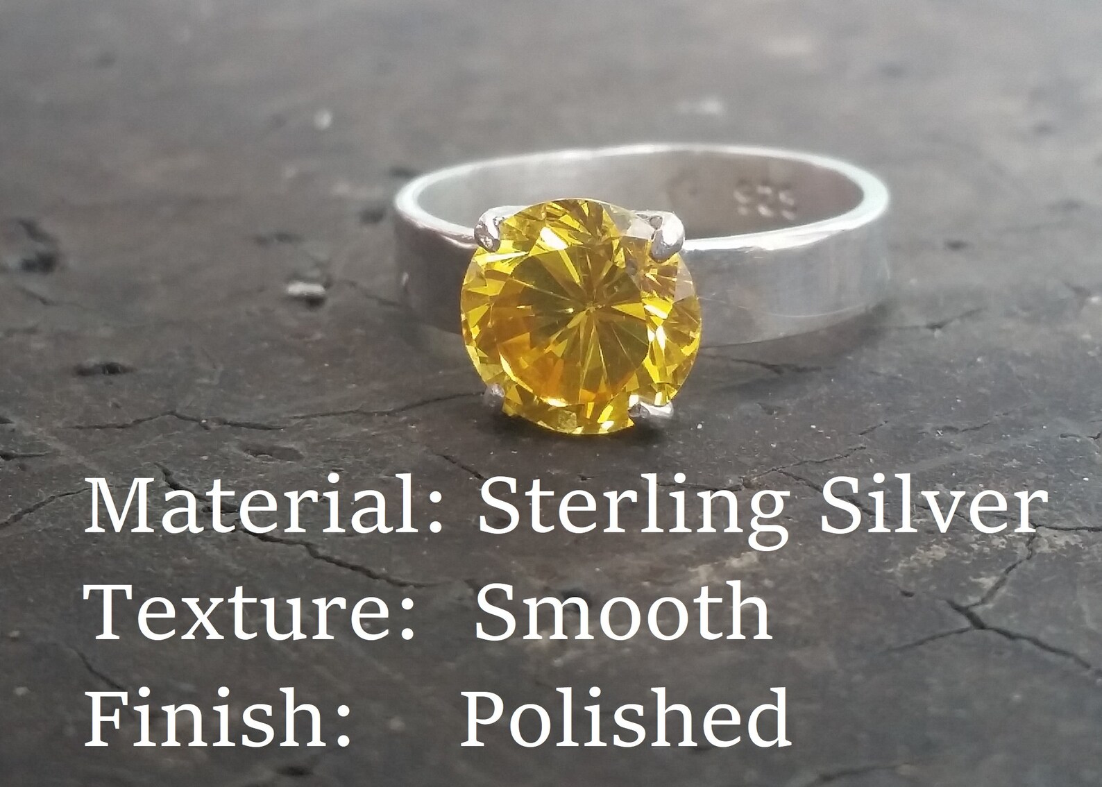 Big CZ Ring Yellow CZ Ring Hammered Solitaire Ring Yellow - Etsy