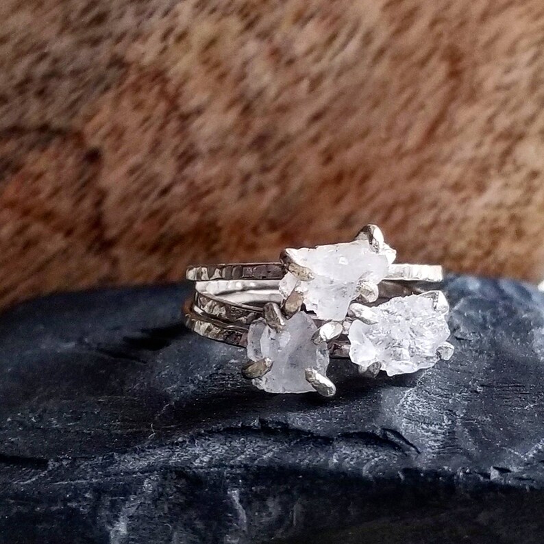 Raw Stone Ring Raw Quartz Rings Set of 3 Raw Quartz Crystal - Etsy Israel