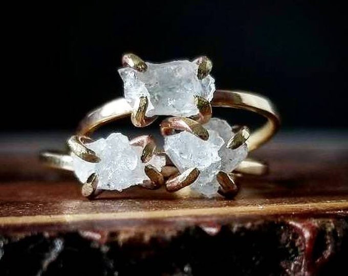 Raw Stone Ring Raw Quartz Rings Set of 3 Raw Quartz Crystal Rings Rough ...