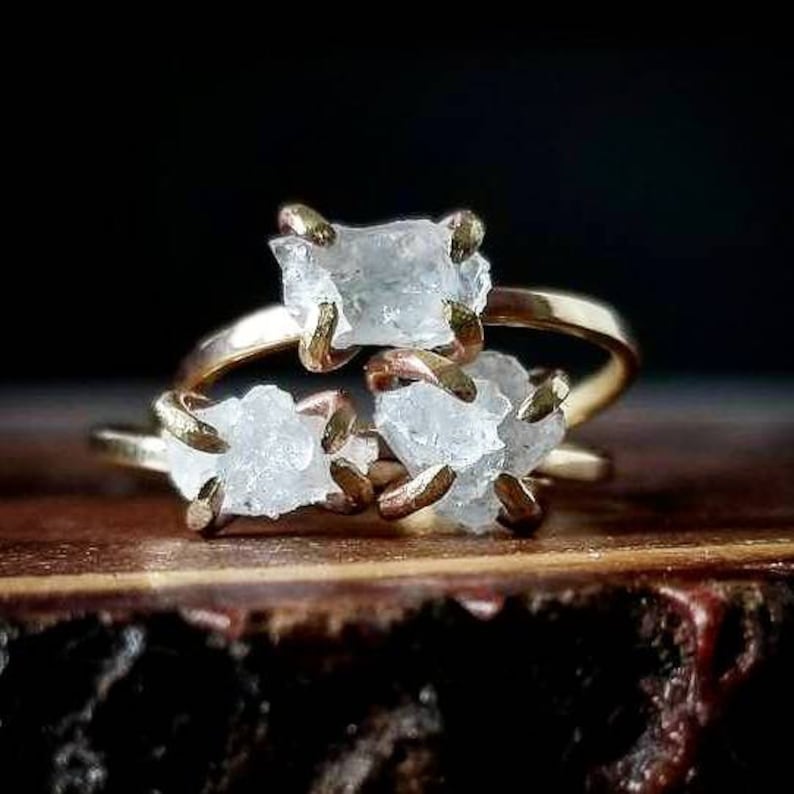 Raw Stone Ring Raw Quartz Rings Set of 3 Raw Quartz Crystal - Etsy Israel