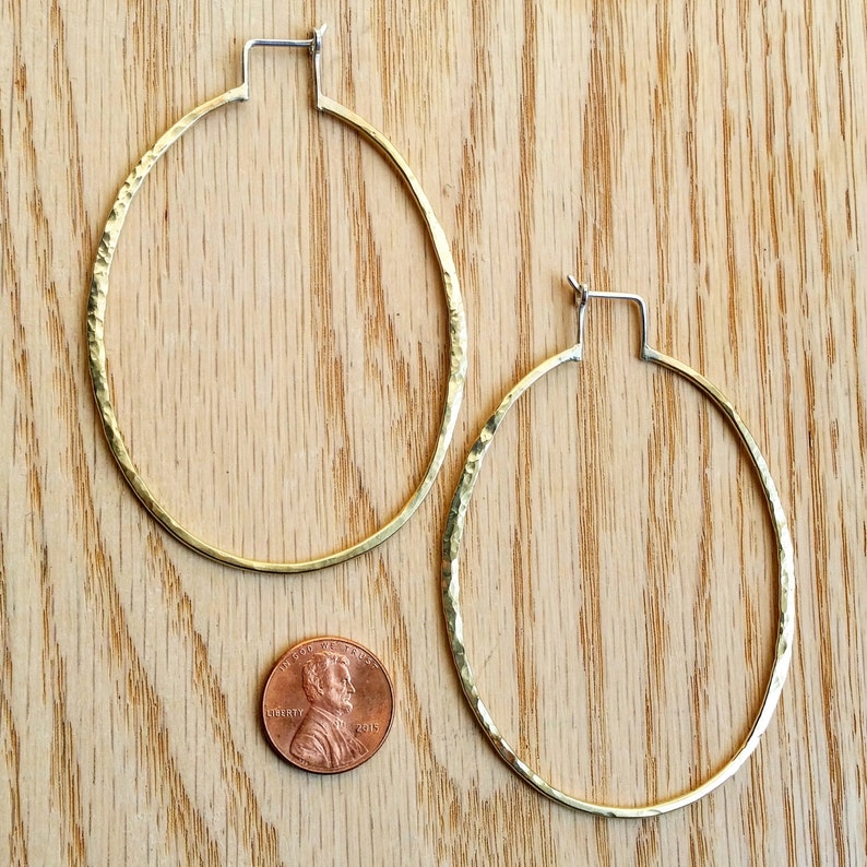 Big Hoops Hammered Brass Hoops Hammered Silver Hoops Bohemian - Etsy