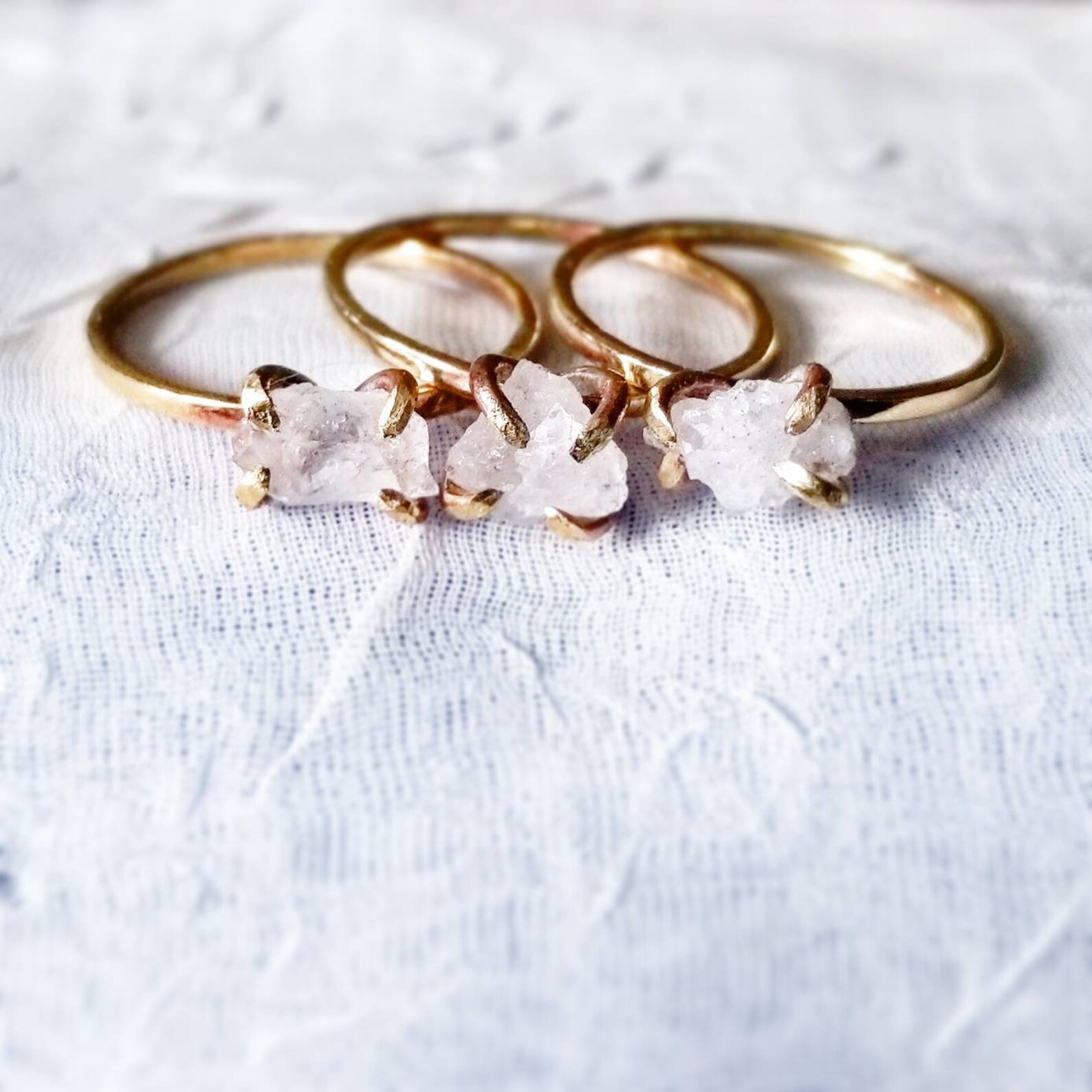 Raw Stone Ring Raw Quartz Rings Set of 3 Raw Quartz Crystal - Etsy