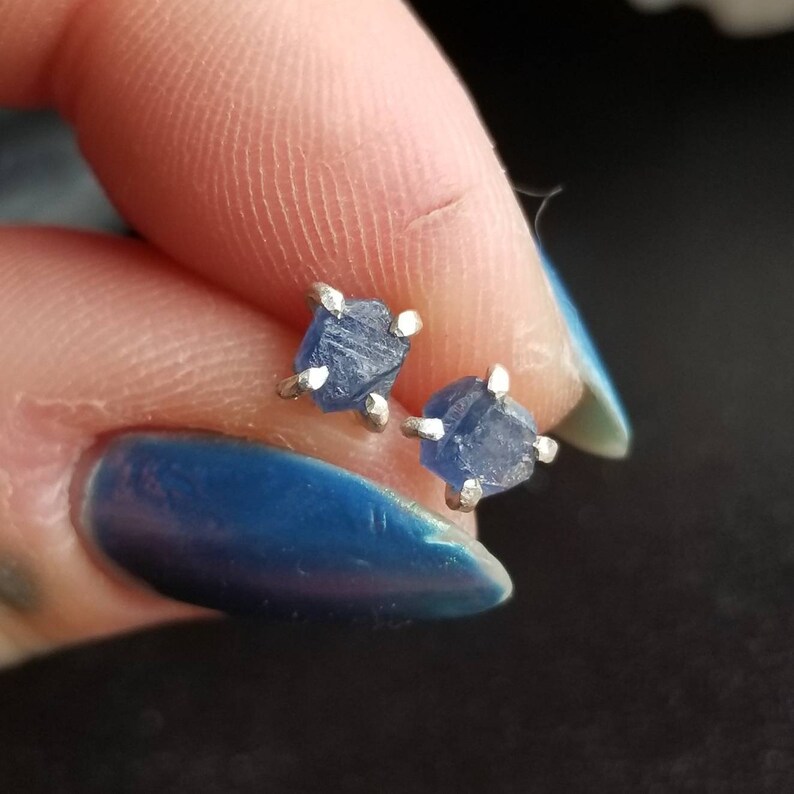 Raw Sapphire Studs Rough Sapphire Stud Earrings Raw Sapphires - Etsy
