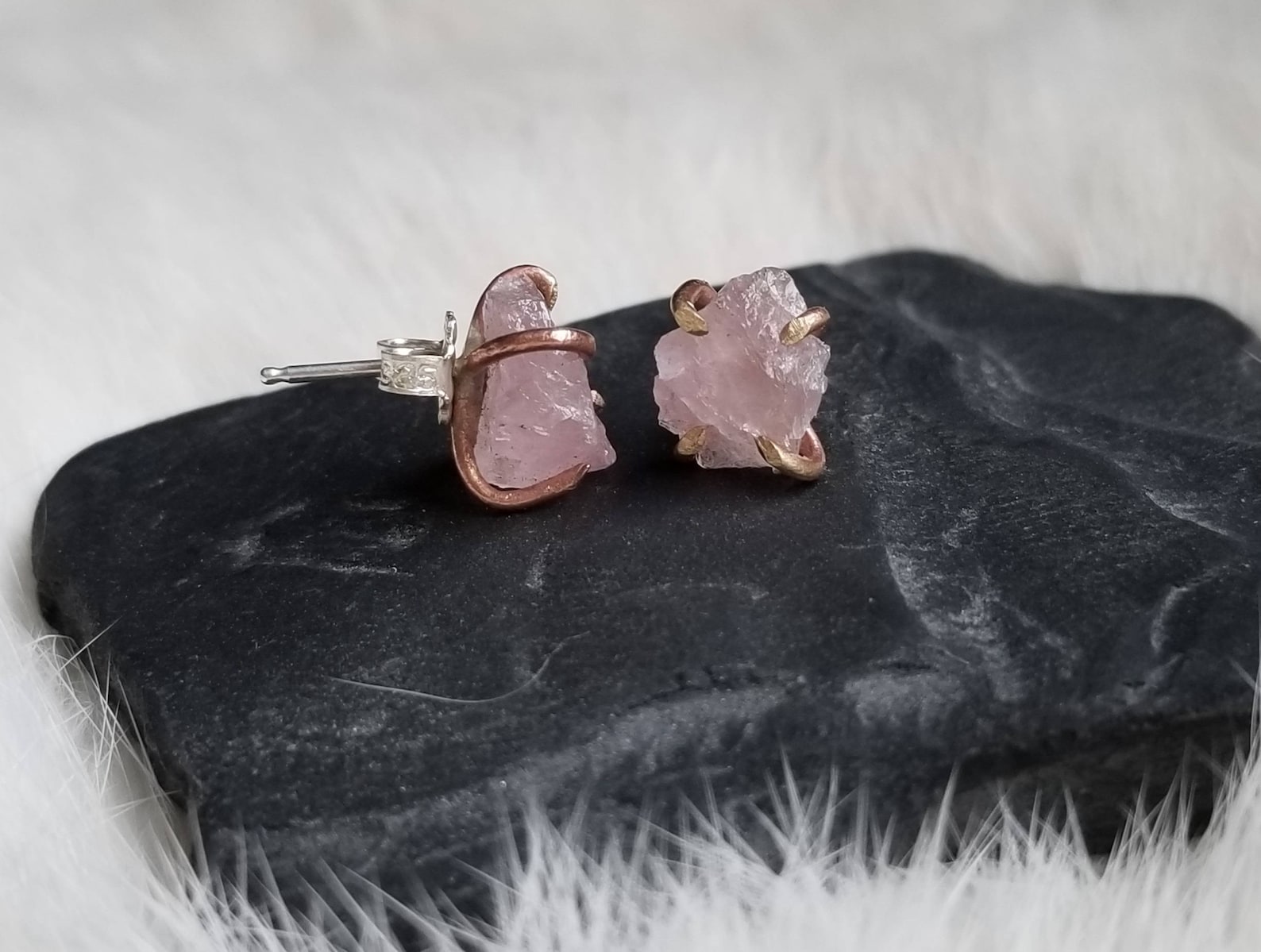 Raw Studs Raw Rose Quartz Studs Rough Stone Studs Raw Stone | Etsy