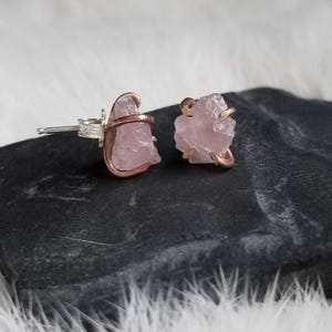 Raw Studs Raw Rose Quartz Studs Rough Stone Studs Raw Stone | Etsy