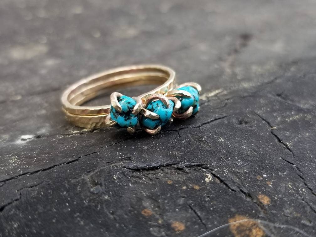 Raw Stone Ring Raw Turquoise Rings Set of 3 Raw Turquoise | Etsy