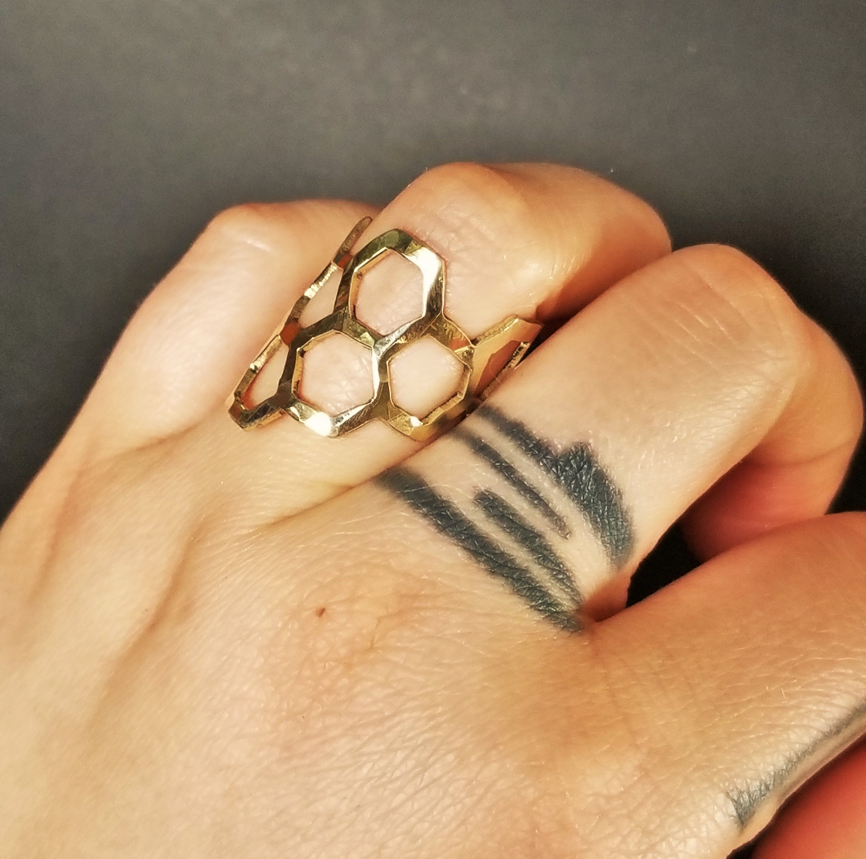 Honeycomb Ring Geometric Wrap Ring Adjustable Honeycomb Bee | Etsy