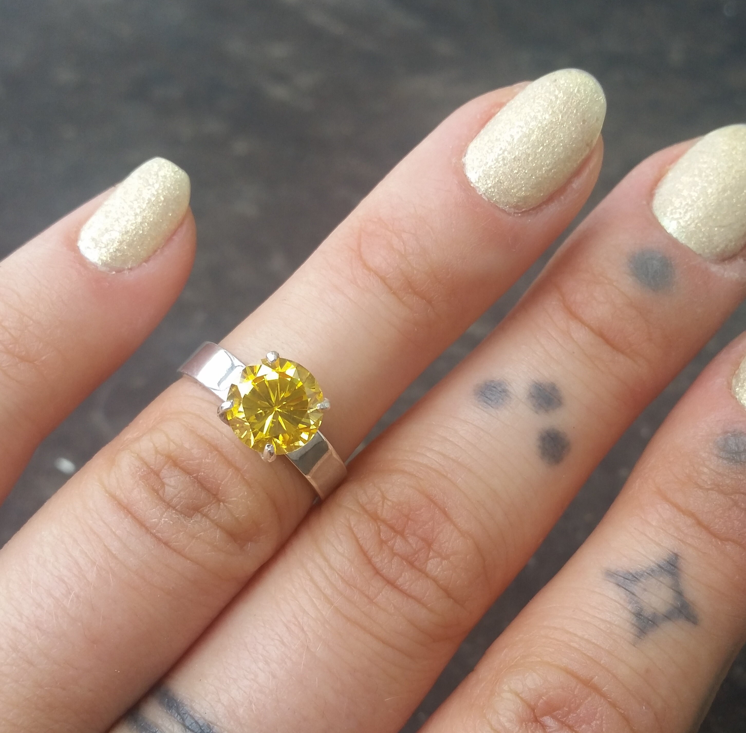 Big CZ Ring Yellow CZ Ring Hammered Solitaire Ring Yellow - Etsy