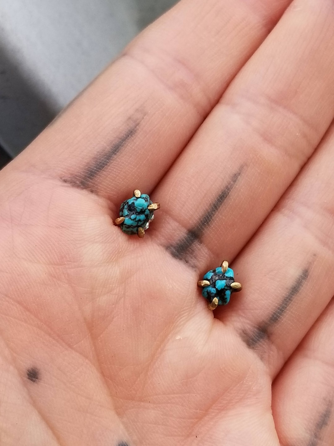 Raw Turquoise Studs Natural Turquoise Stud Earrings Bohemian Turquoise ...