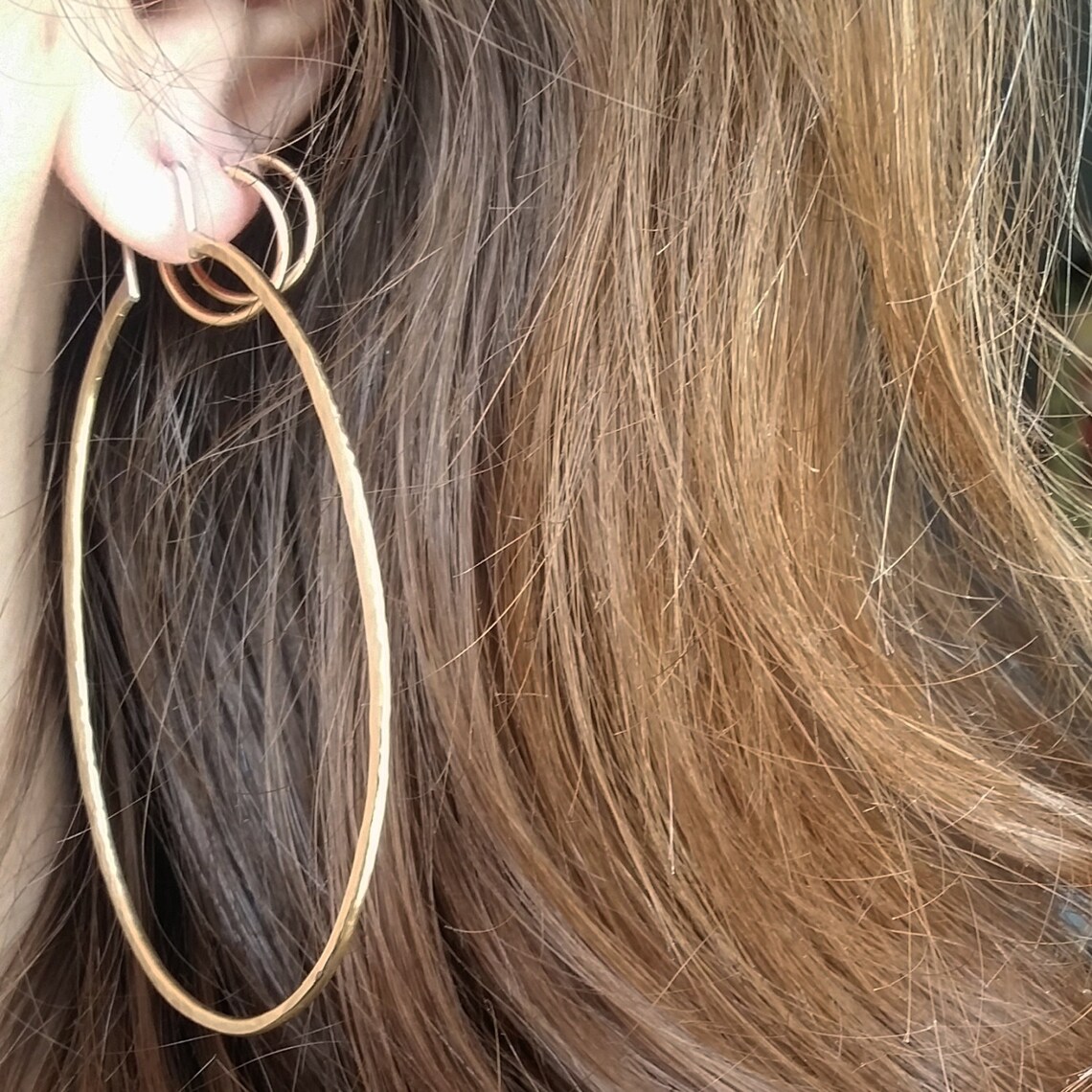 Big Hoops Hammered Brass Hoops Hammered Silver Hoops Bohemian - Etsy
