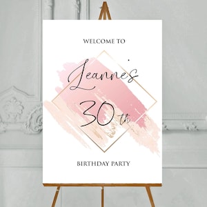 Pink Gold Birthday Party Sign, Birthday Party Welcome Sign ...