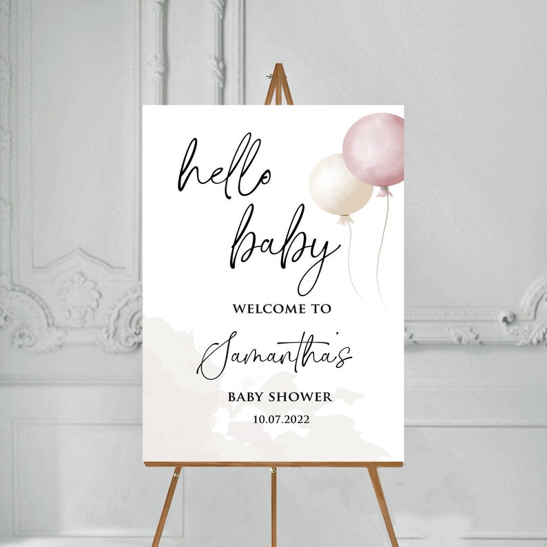Hello Baby Pink Welcome Sign Baby Shower Welcome Sign Welcome to Baby ...
