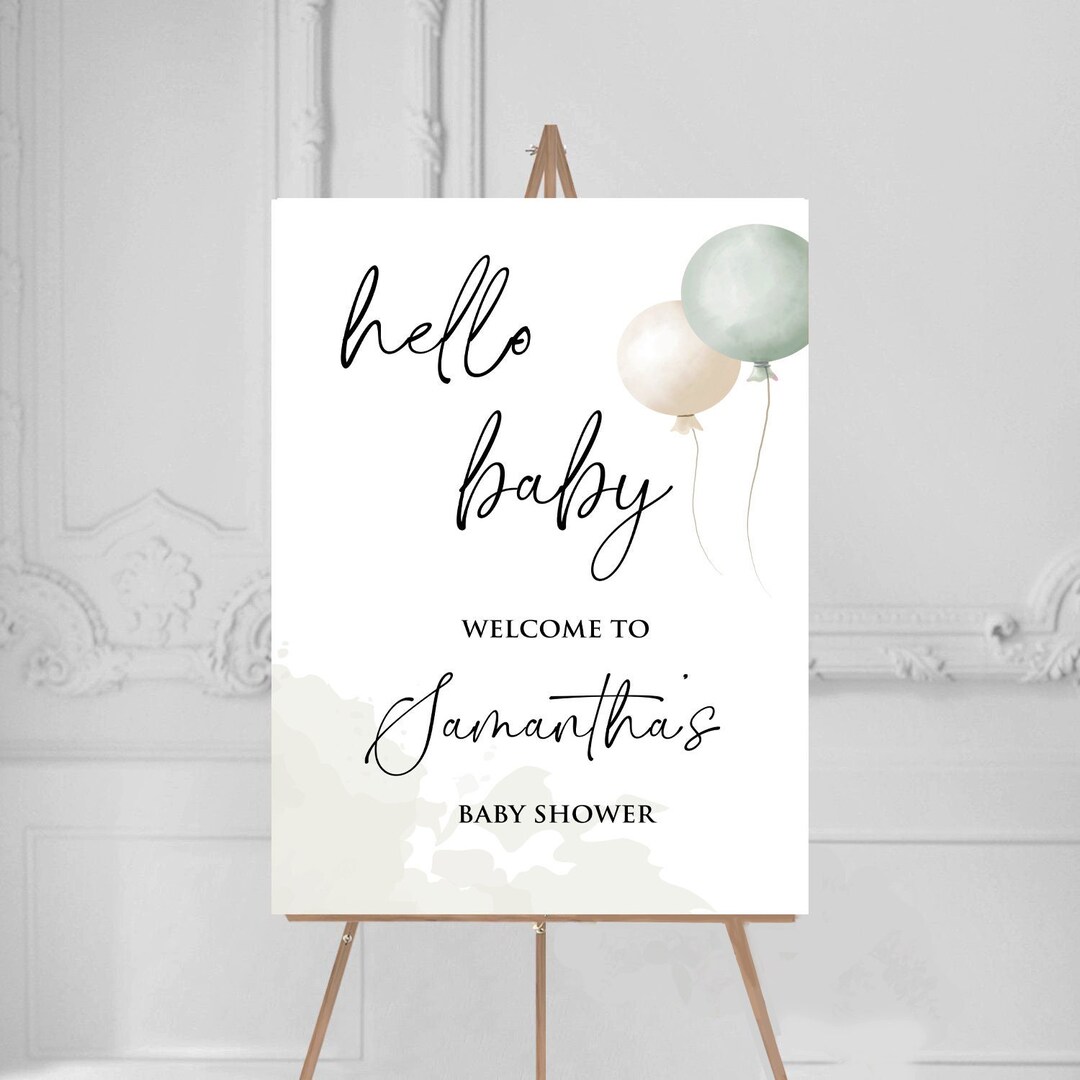 Hello Baby Green Welcome Sign Baby Shower Welcome Sign Welcome - Etsy UK