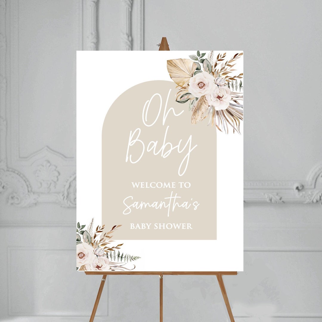 Hello Baby Welcome Sign, Baby Shower Welcome Sign, Personalised Beige ...