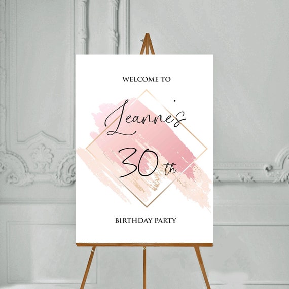 Pink Gold Birthday Party Sign Birthday Party Welcome Sign | Etsy UK