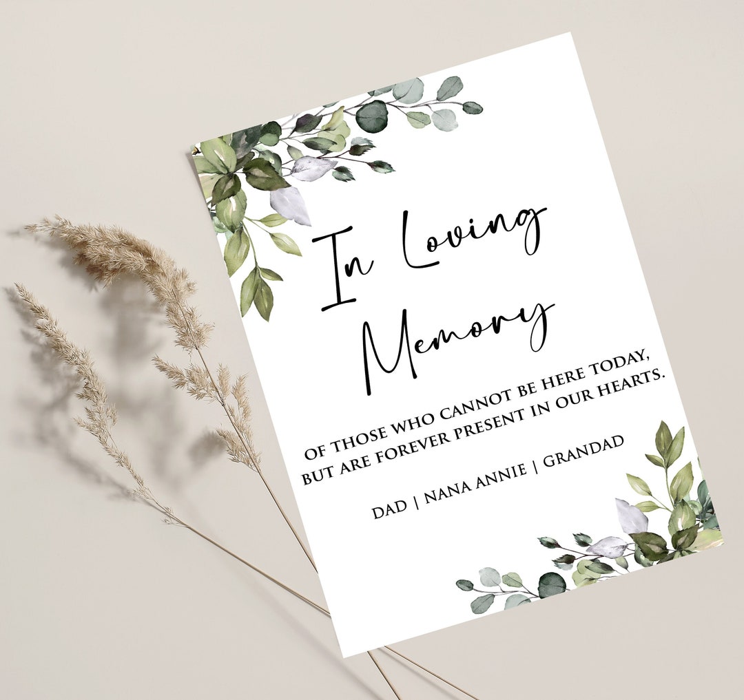 Personalised in Loving Memory Wedding Sign in Memory Reception A4 A3 A2 ...