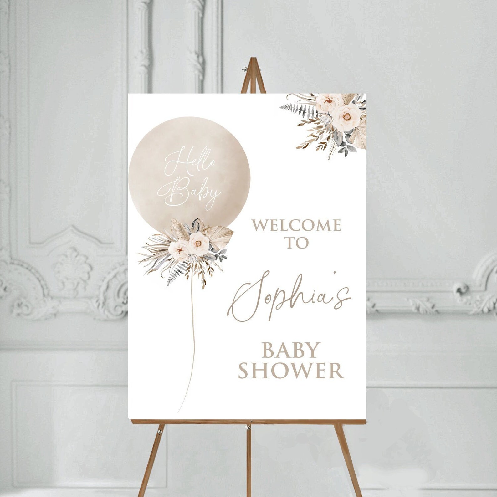 Hello Baby Welcome Sign, Baby Shower Welcome Sign, Personalised Beige ...