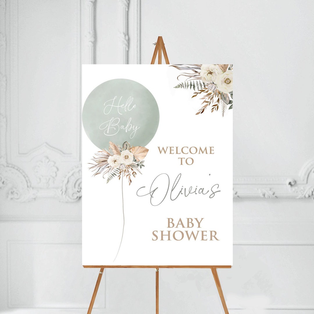Hello Baby Welcome Sign, Baby Shower Welcome Sign, Personalised Green ...