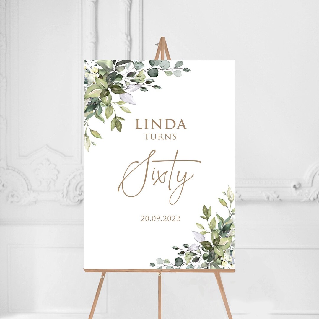 Birthday Party Celebration Welcome Sign Print Personalised Green Gold ...