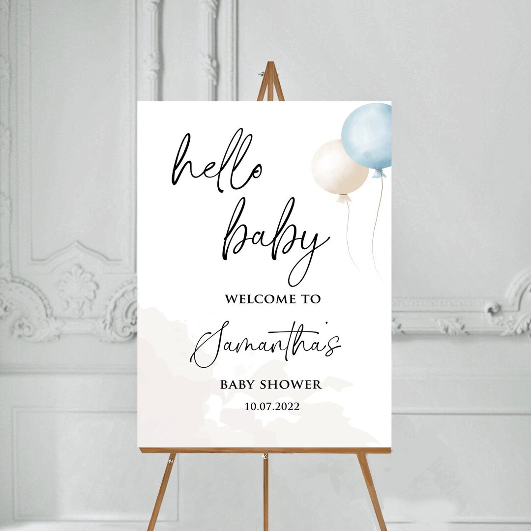 Hello Baby Blue Welcome Sign Baby Shower Welcome Sign Welcome to Baby ...