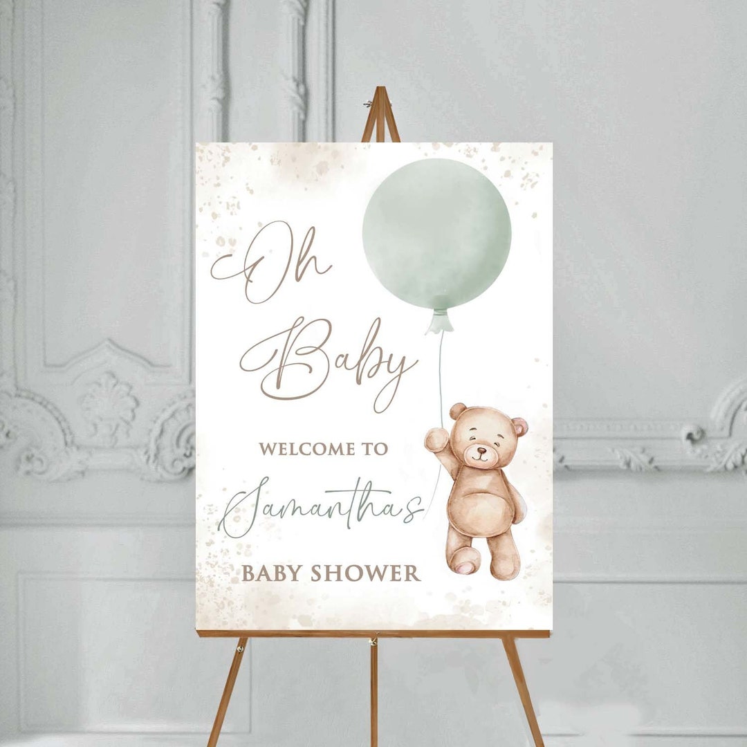Baby Shower Party Welcome Sign, Baby Shower Neutral Green Beige Sign ...