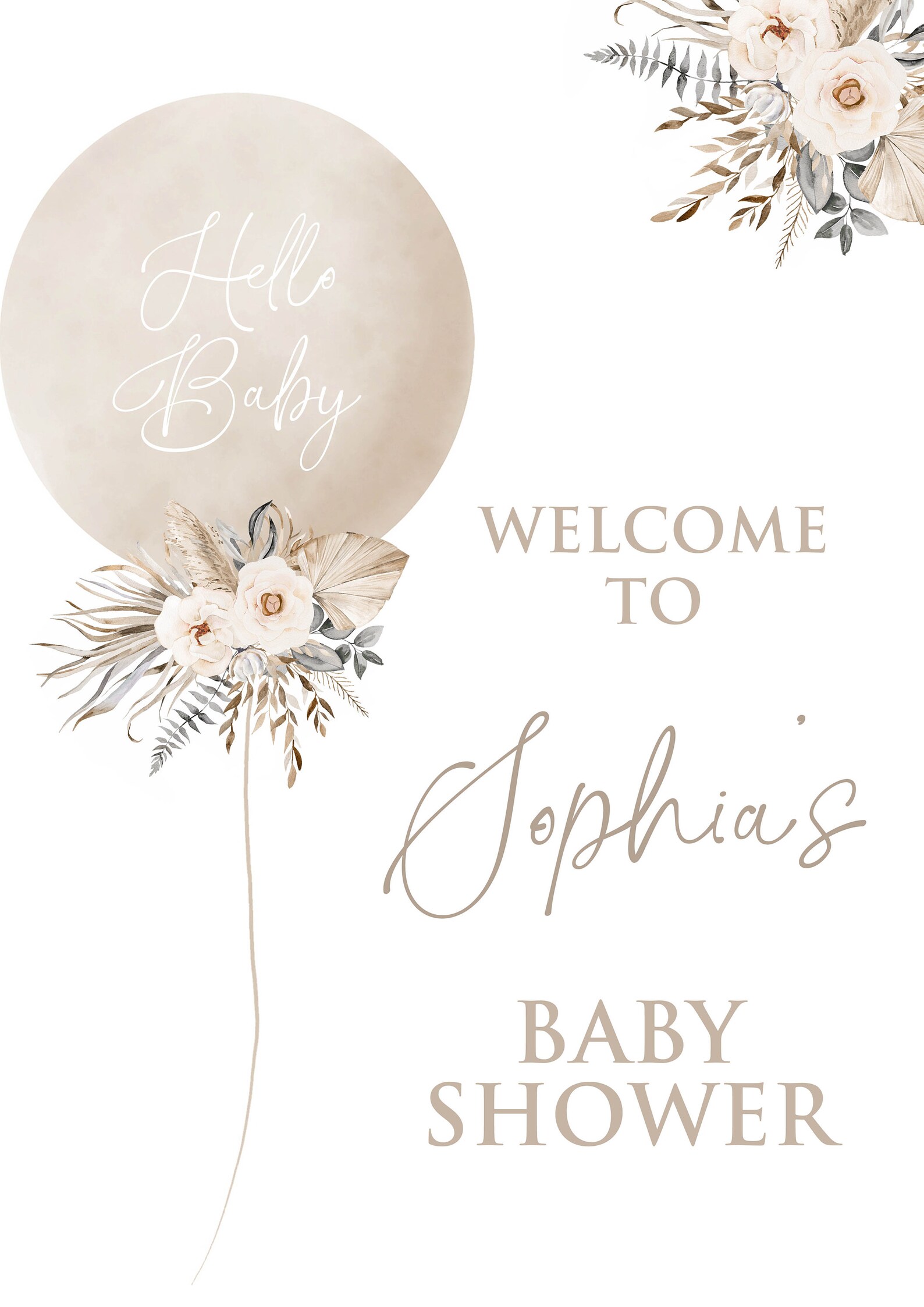 Hello Baby Welcome Sign, Baby Shower Welcome Sign, Personalised Beige ...