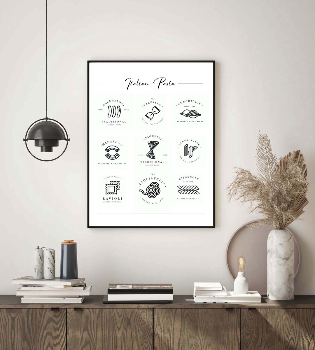 Pasta Symbols Italian Pasta Guide, Kitchen Print, Wall Decor, Kitchen ...