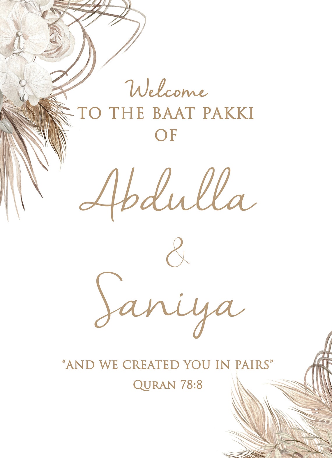 Wedding Welcome Sign, Baat Pakki, Baraat Reception Sign, Beige Gold ...