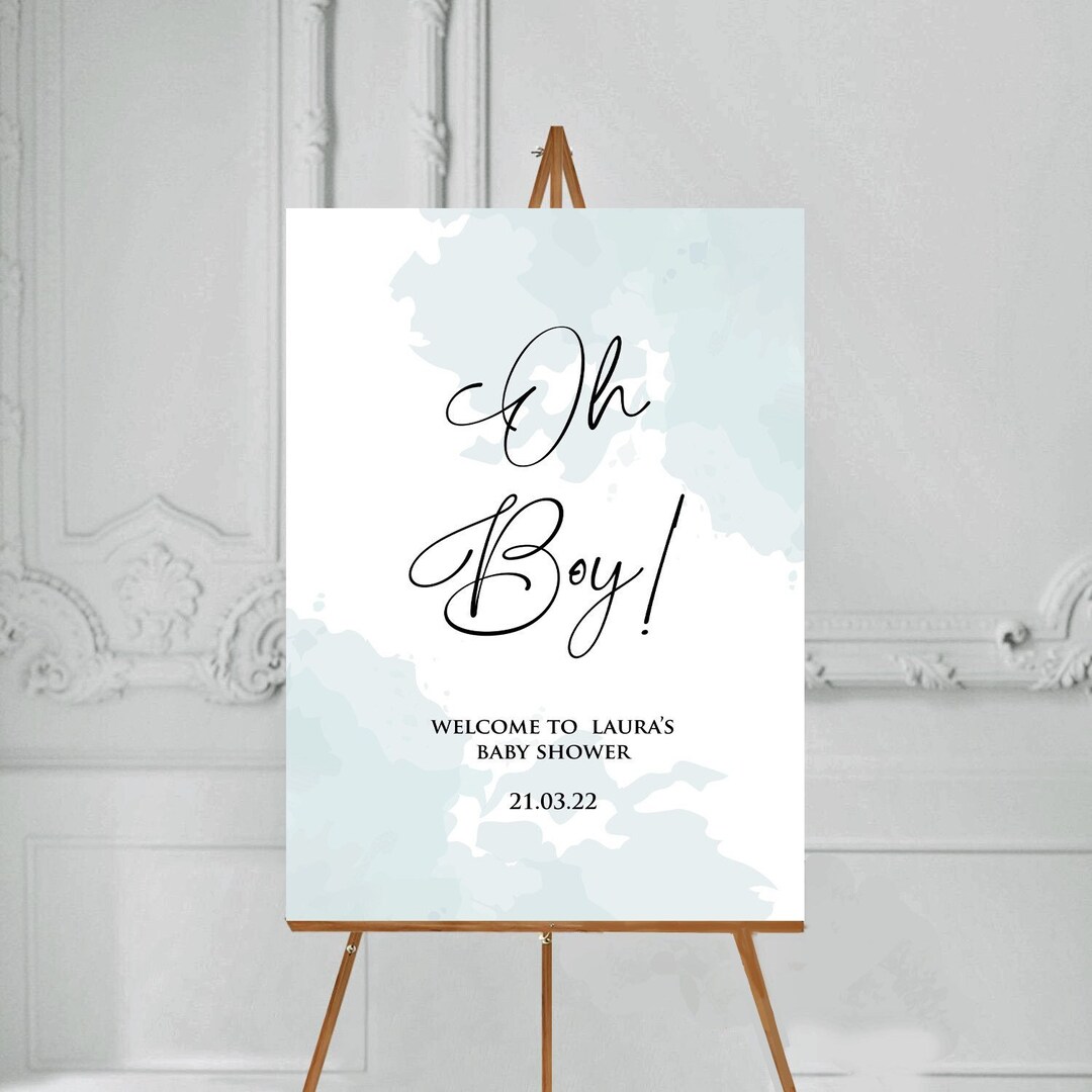 Oh Boy Blue Welcome Sign Baby Shower Welcome Sign Calligraphy Welcome ...