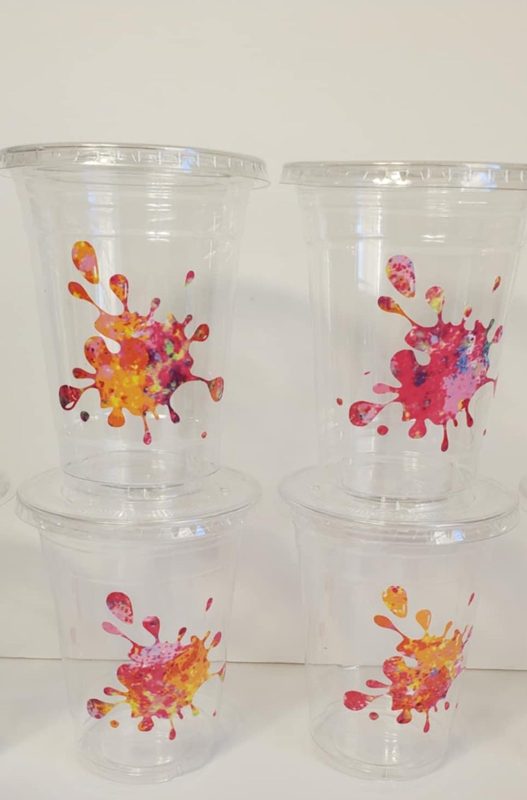 12 Paint Splatter 16oz Plastic Cups With Straw and Lids - Etsy