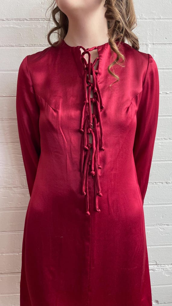 1970s 70s red micro mini shift dress with fun ties - … - Gem