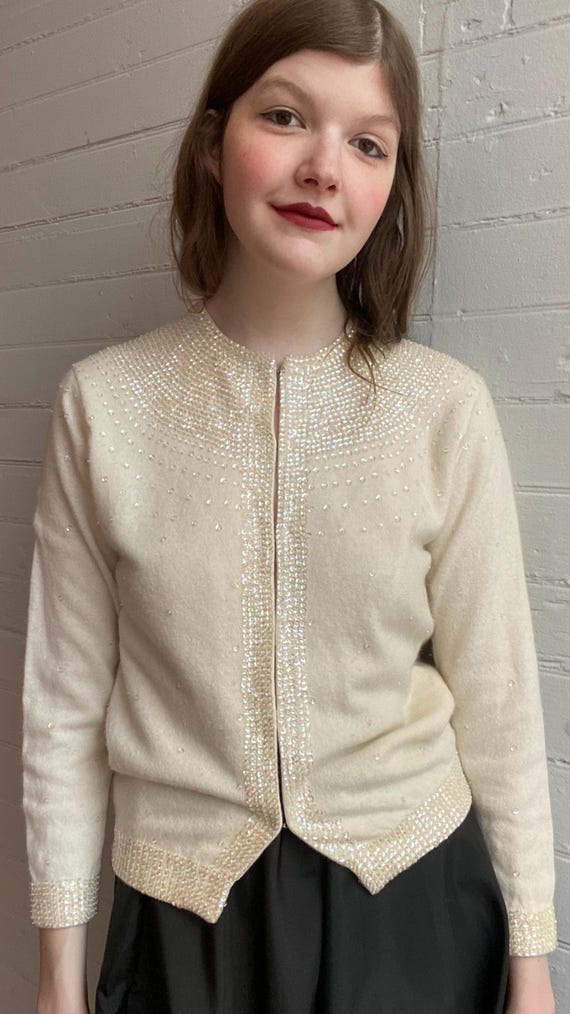 1960s 60s cream sequin cardigan - Medium - Gem