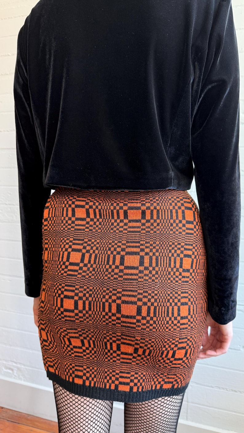 1990s 90s Orange and Black Abstract Checkered Mini Skirt - XS - Etsy