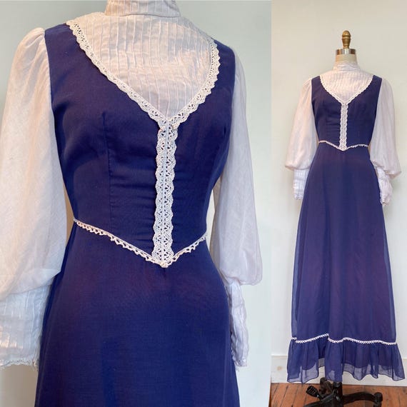 1970s Gunne-Esque Gunne Sax Style 70s Navy and White … - Gem