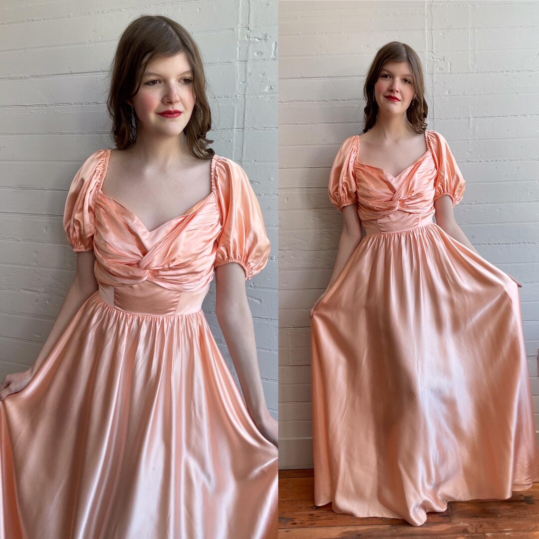 1970s 70s 80s Peachy Prom Ball Gown - Small - Etsy