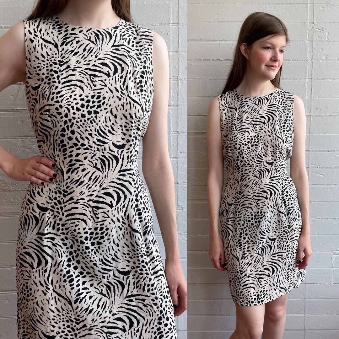 1990s 90s Silk Animal Print Sheath Dress - S/M - Etsy